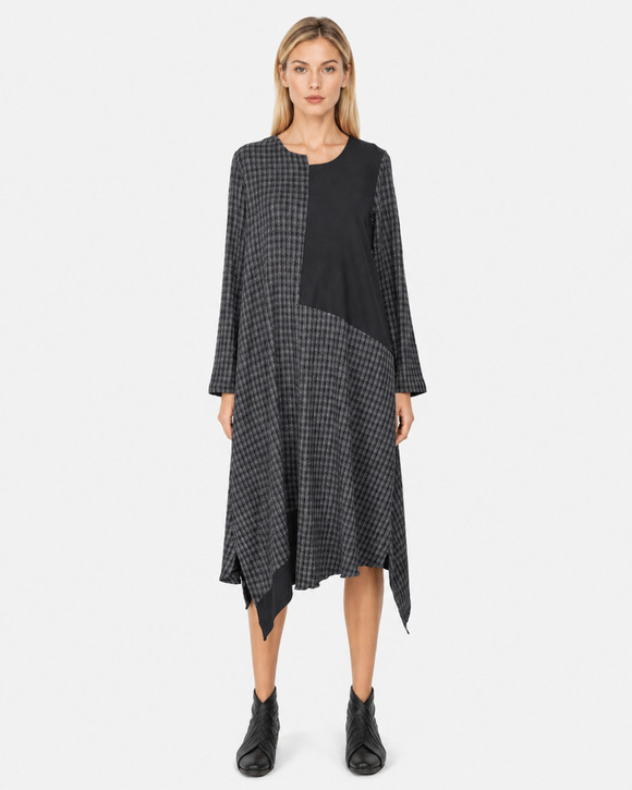 Luukaa | Dresses | Luukaa Echo Mixed Fabric Chopped Hem Asymmetric Midi ...